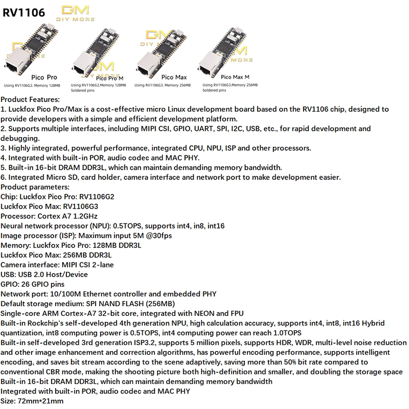 Diymore Luckfox RV1106/RV11013 Artificial Intelligence Development ...