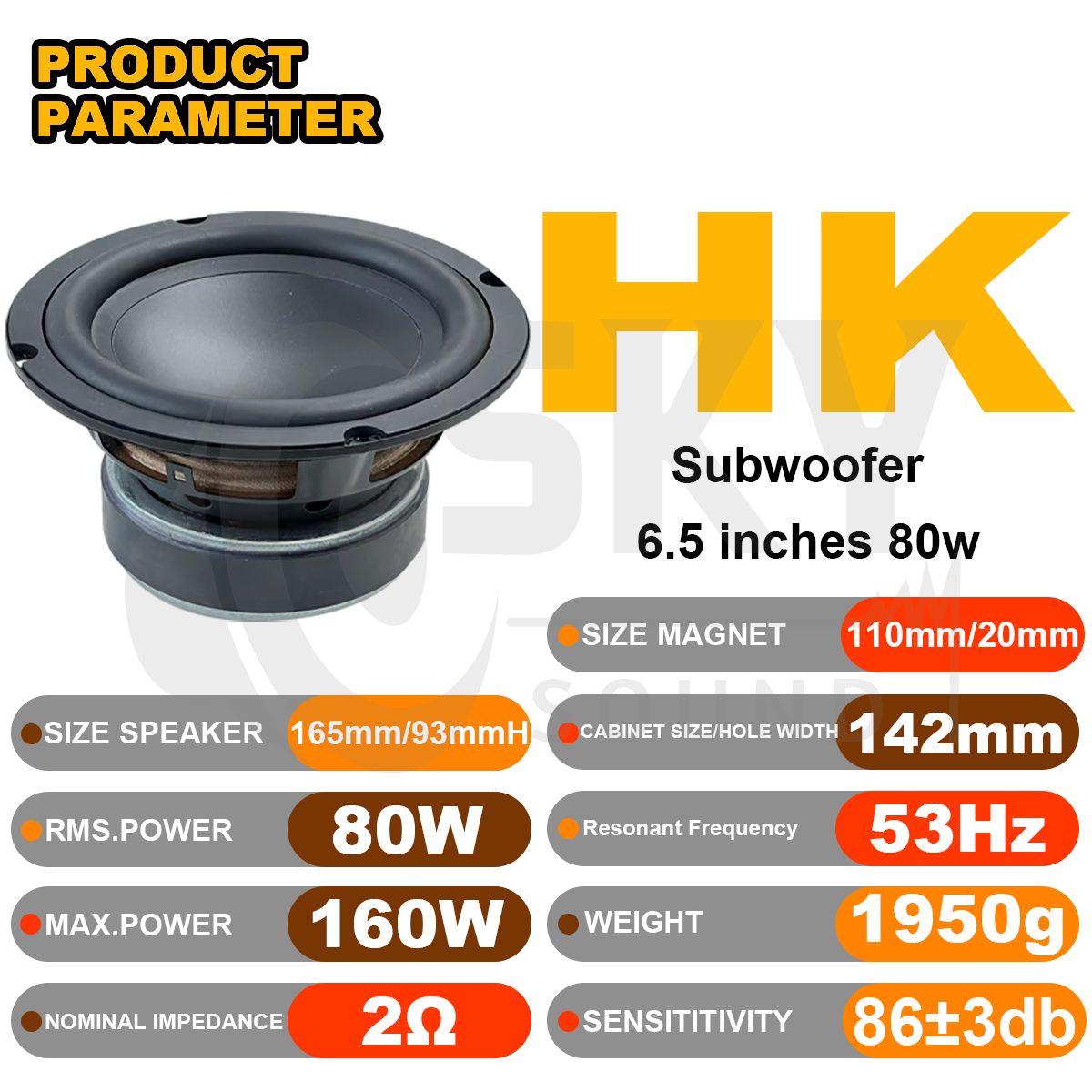 SKYSOUND HK 6.5inch Subwoofer Speaker 2Ω 80W BASS Speaker Car Speaker 6.5inch Subwoofer Speaker ...