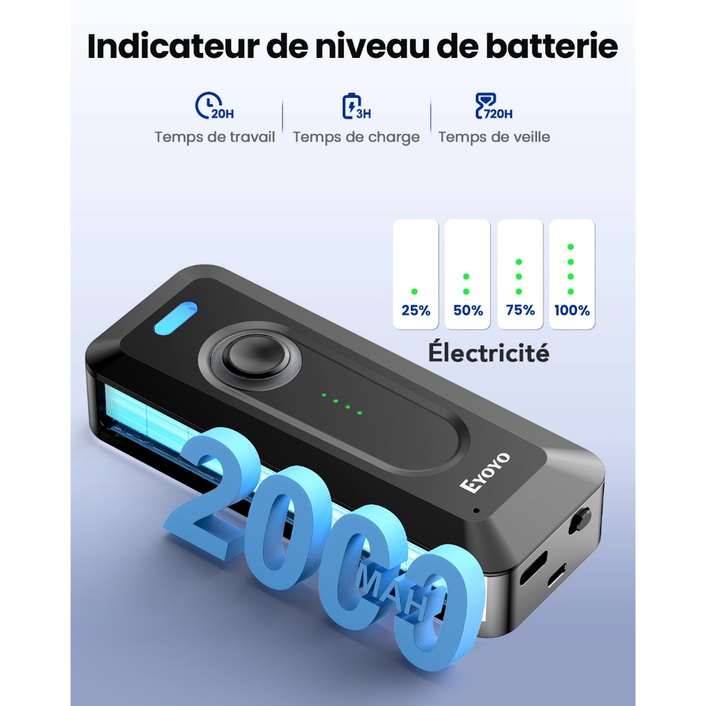 Eyoyo 1D 2D QR Wireless Portable Bluetooth Barcode Scanner with Clip ...