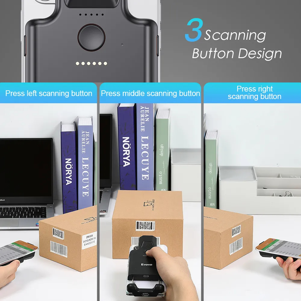 Eyoyo 2D Back Clip Bluetooth Barcode Scanner Work with Phone Portable ...