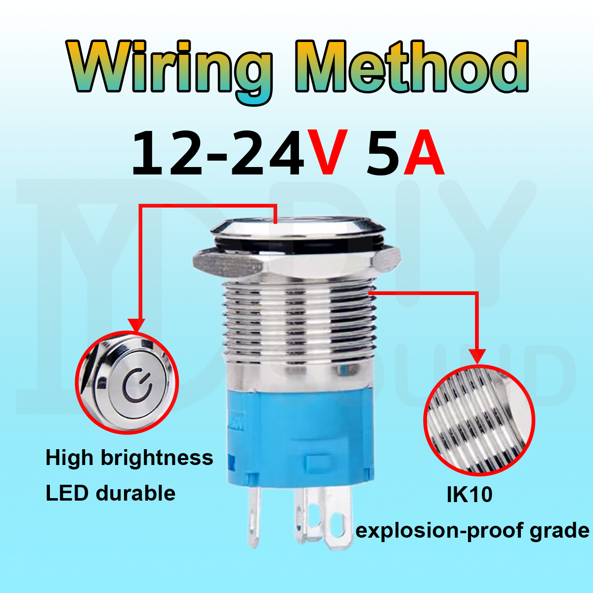 DIYSOUND 12/16mm Power Light LED Metal Push Button Switch Momentary ...