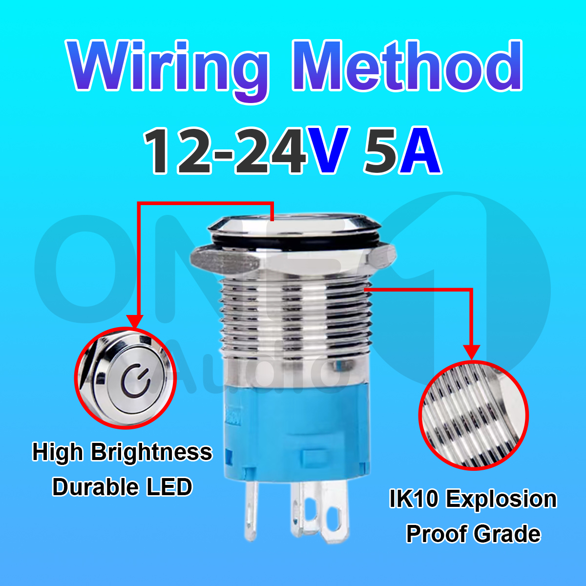 OneAudio 12-16mm 12-24V 5A LED Waterproof Switch Metal Push Button ...