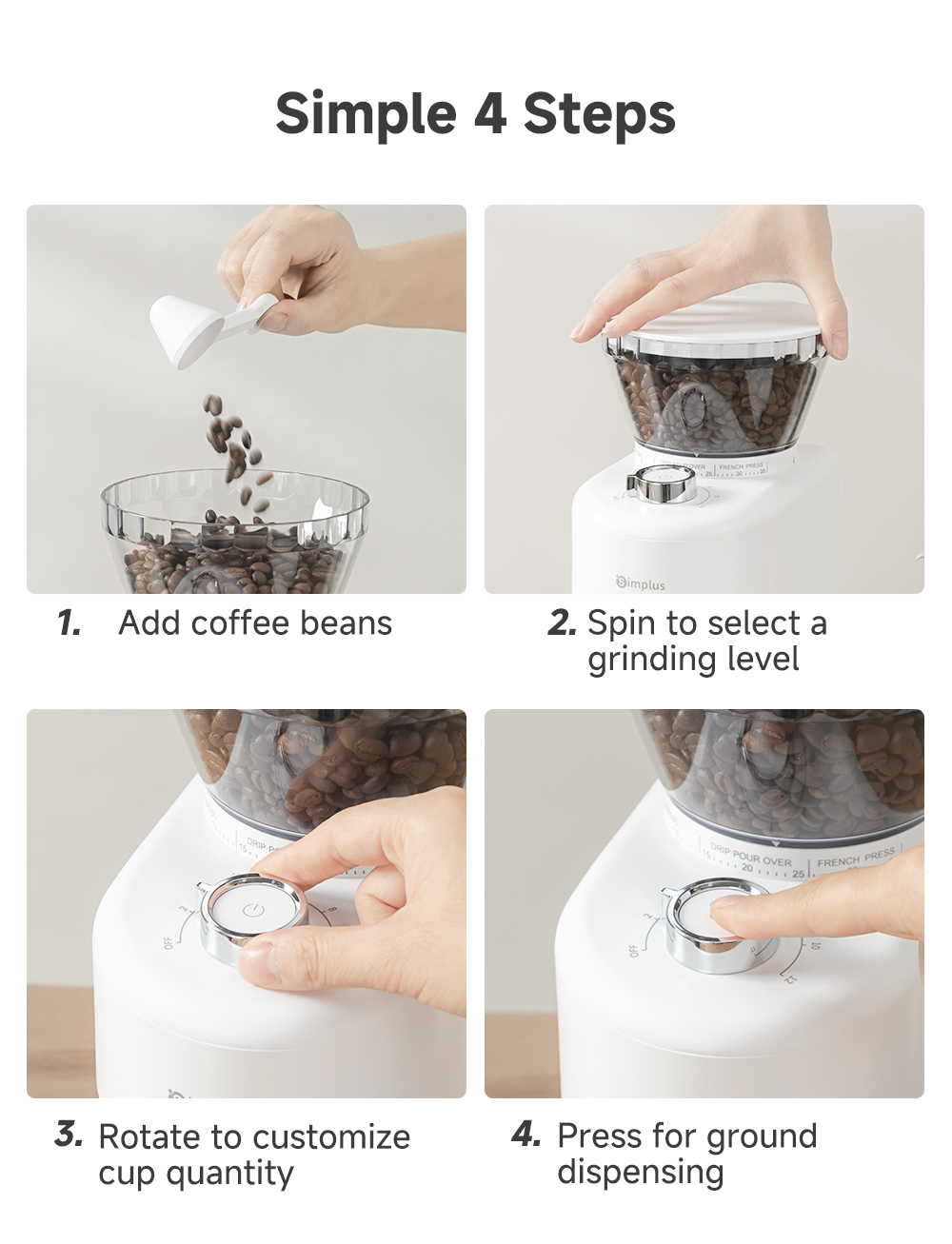Simplus Electric Coffee Grinder Household Smart Grinder 35 Grind ...