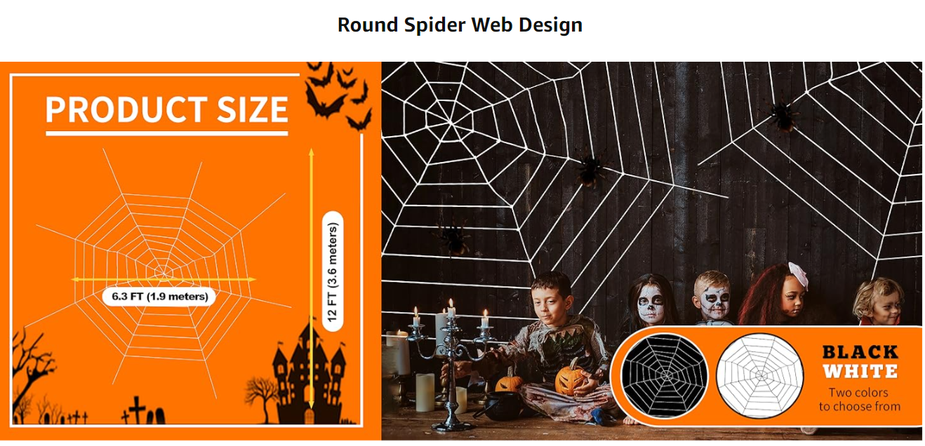 Super Large 16 inch Black/White Spiderweb Spider Webs Halloween ...