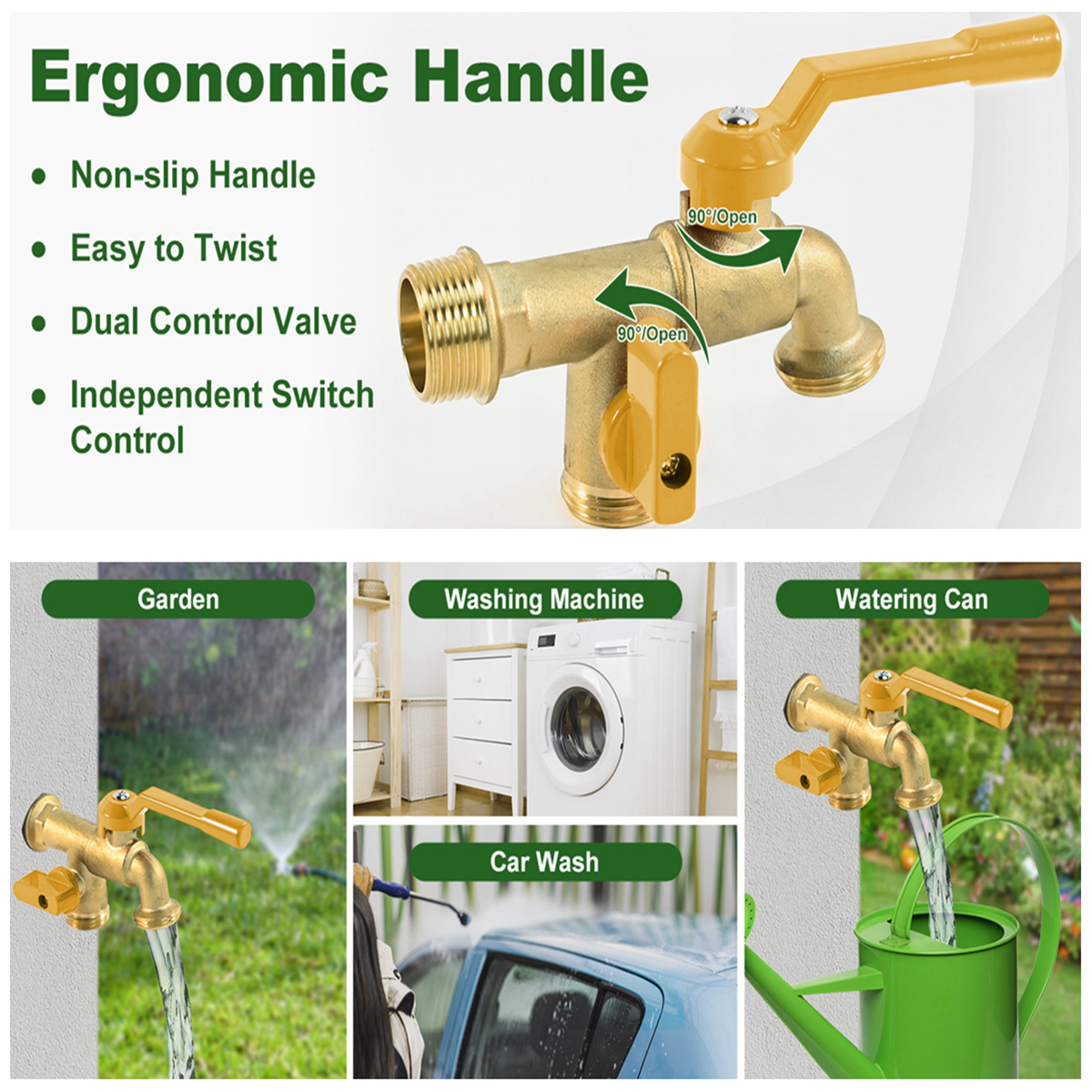 All Copper Outdoor Faucet Frostproof Patio Washing Machine Dual Outlet ...