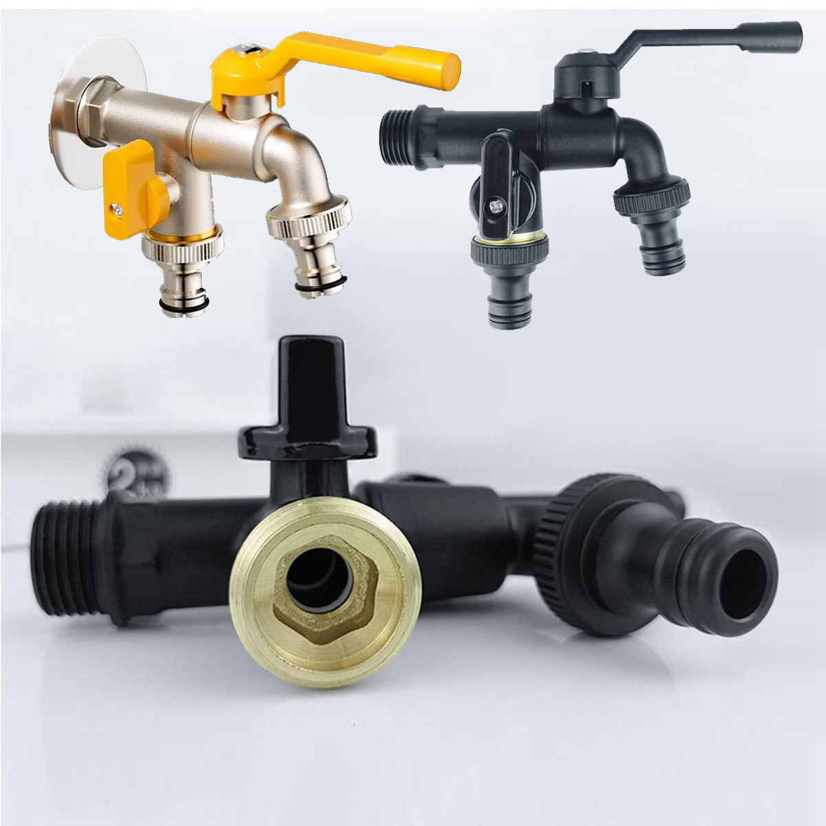 All Copper Outdoor Faucet Frostproof Patio Washing Machine Dual Outlet ...