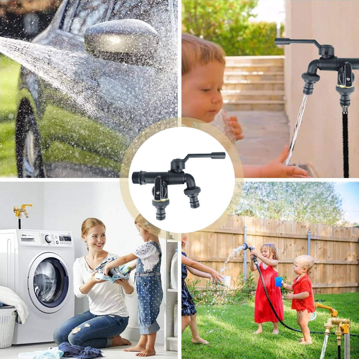 All Copper Outdoor Faucet Frostproof Patio Washing Machine Dual Outlet ...