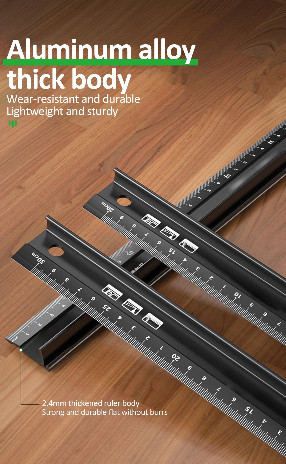 20/30/45cm Multi-functional Aluminum Alloy Protective Straight Ruler ...