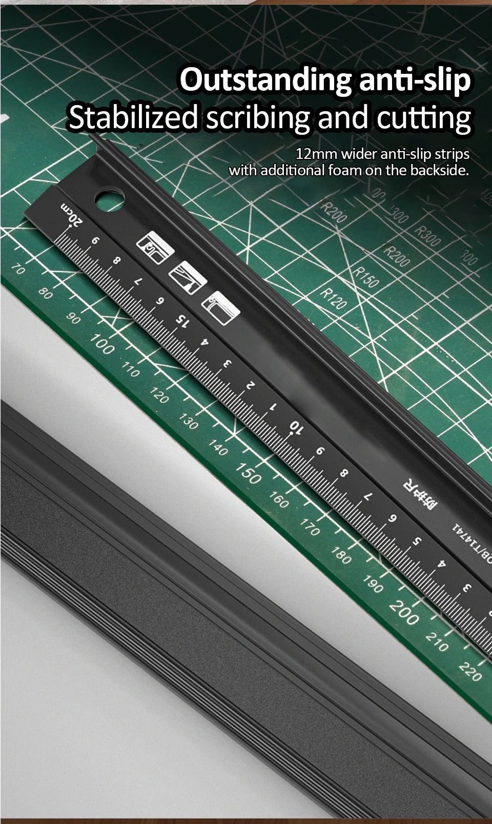 20/30/45cm Multi-functional Aluminum Alloy Protective Straight Ruler ...