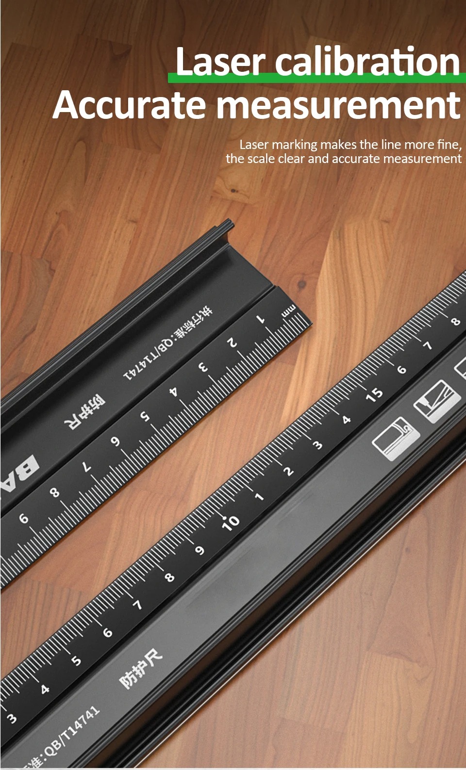 20/30/45cm Multi-functional Aluminum Alloy Protective Straight Ruler ...