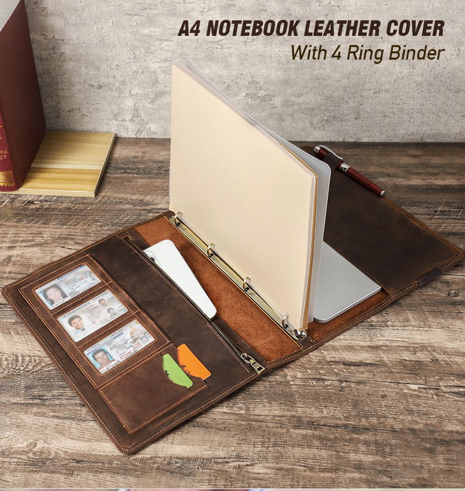 CONTACTS FAMILY Vintage A4 Notebook Leather Cover Rubber Band Fastening ...