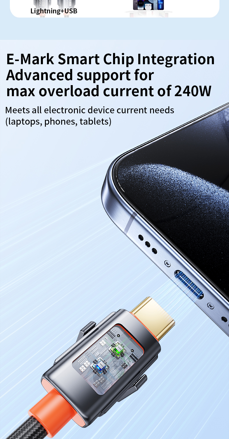 Tranyoo XS10 240W 4-in-1 Fast Charging Data Cable USB Type-C to Iph ...
