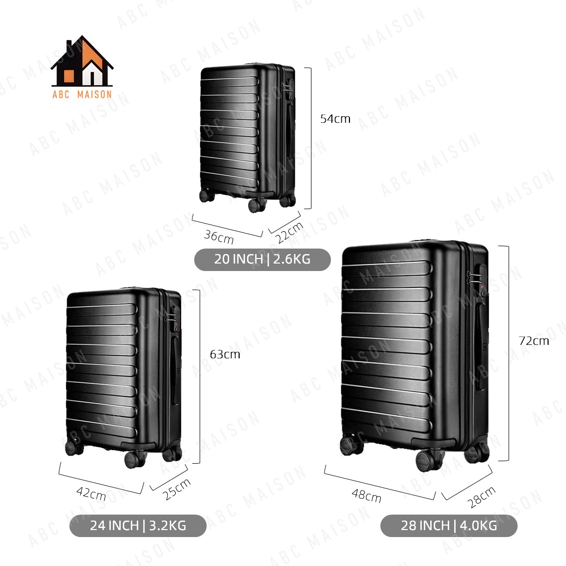 ABC MAISON 20/24/28 Inch Lightweight Suitcase Hand Carry Luggage ...