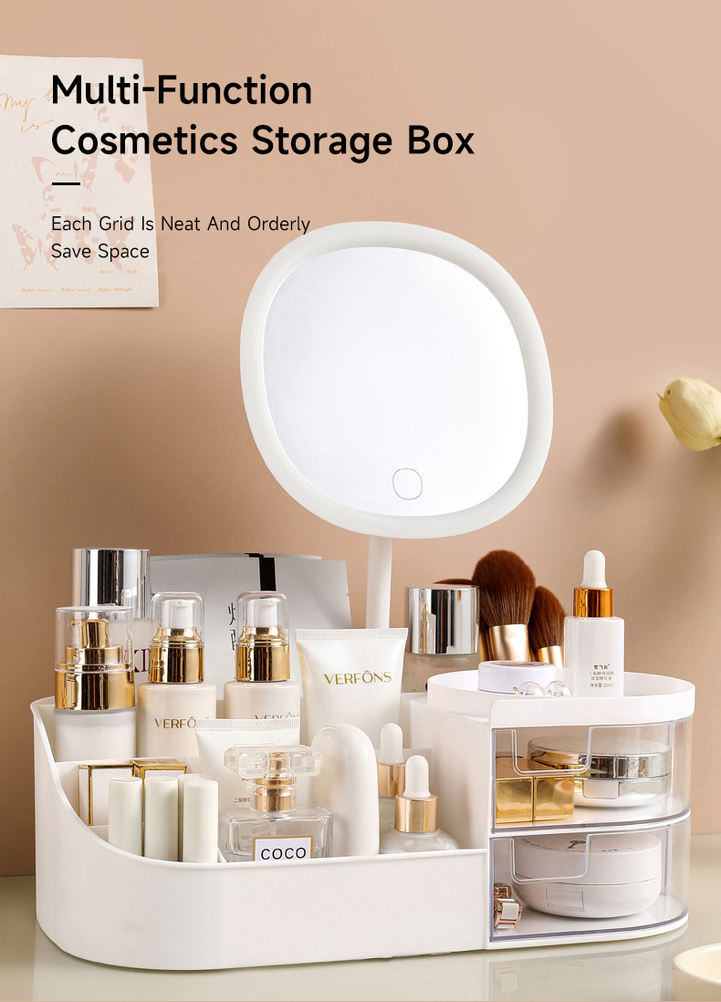 VLANCH Makeup Organizer Storage with Mirror Large Capacity Cosmetic ...