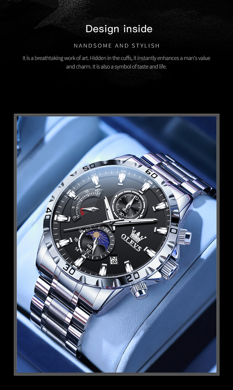OLEVS Watch For Men Waterproof Original Seiko Stainless Steel Strap ...