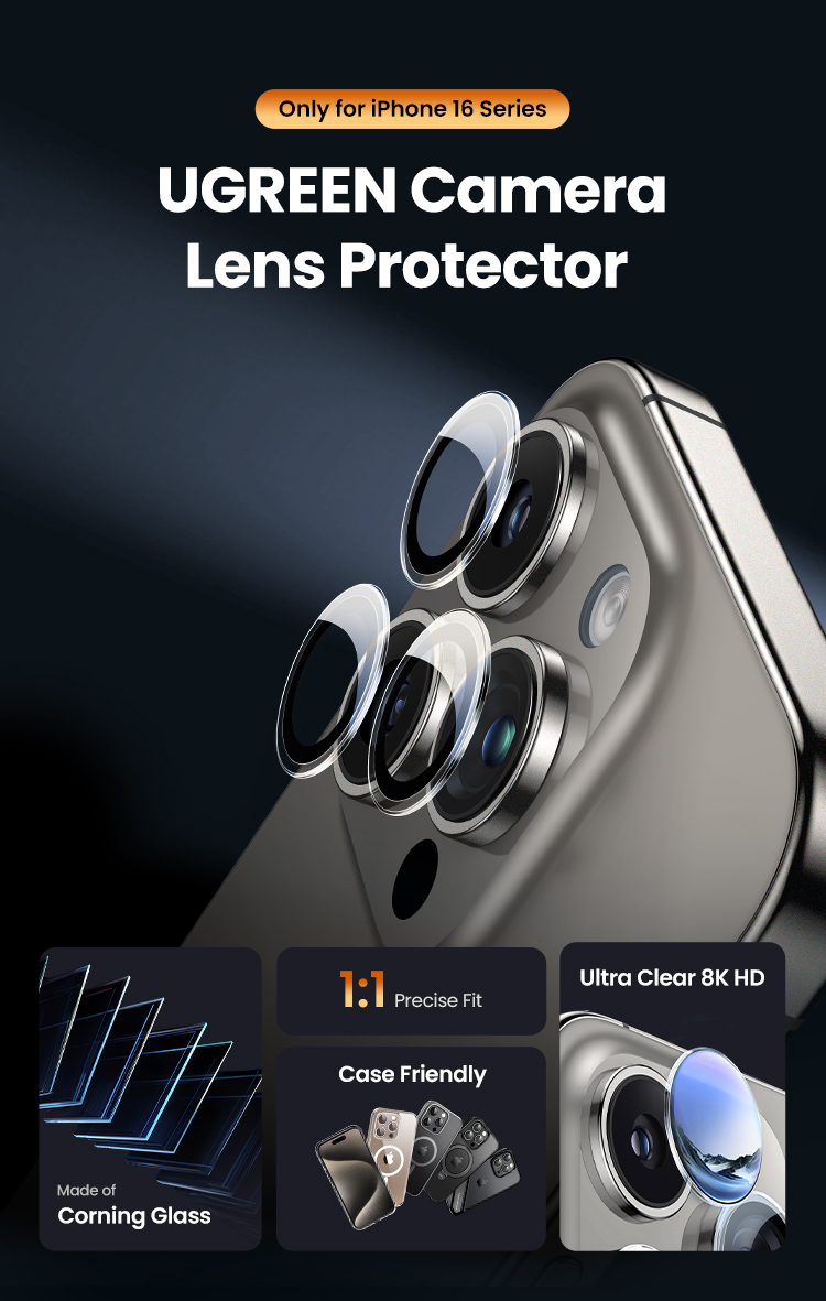 UGREEN Camera Lens Protector for iPhone 16 Pro Max Full Lens Glass for ...