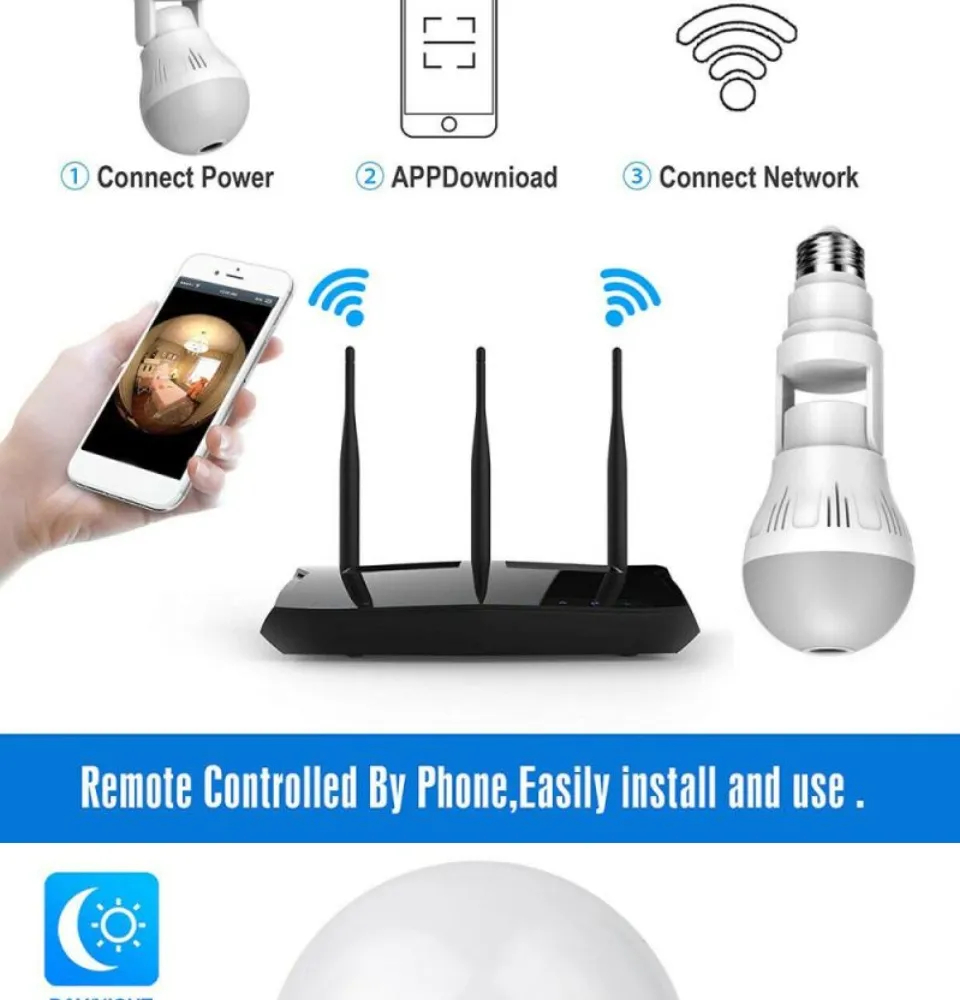 V380 PRO Fish Eye CCTV Camera Bulb 1080P HD Night Vision With Voice ...