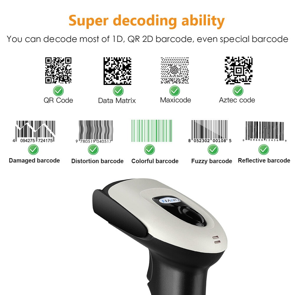 Eyoyo Evnvn wired 2D barcode scanner with stand, handheld USB Automatic Bar Codes Reader 1D QR ...