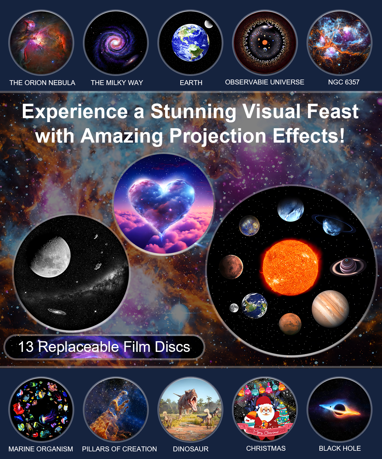 13pcs Star Sky Projector LED Bedroom Night Light Galaxy Meteor ...