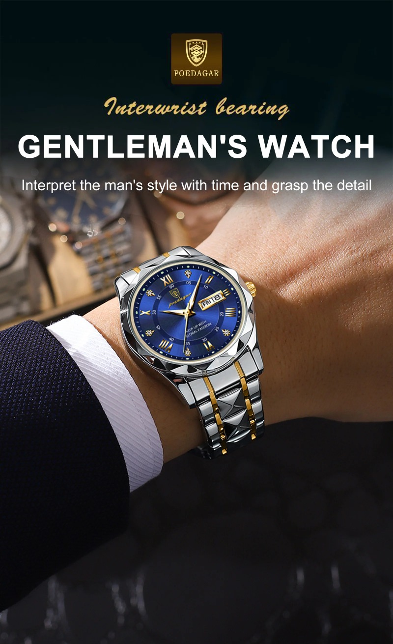 POEDAGAR Premium Waterproof Night Light Men's Watch with Date Calendar ...