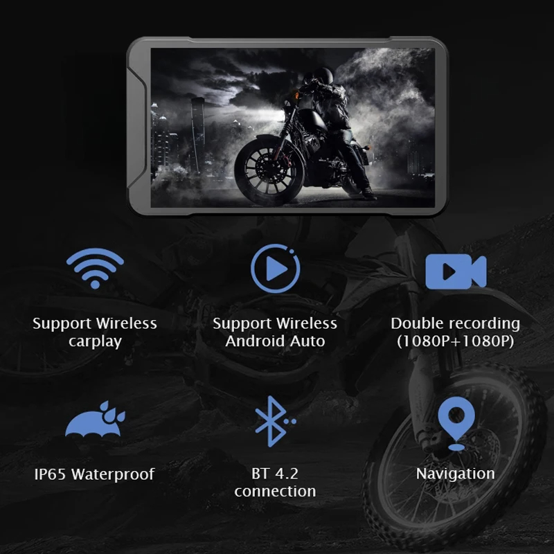 Motorcycle DVR Wireless Carplay Android Dual 2K Full HD Cameras 5-Inch ...