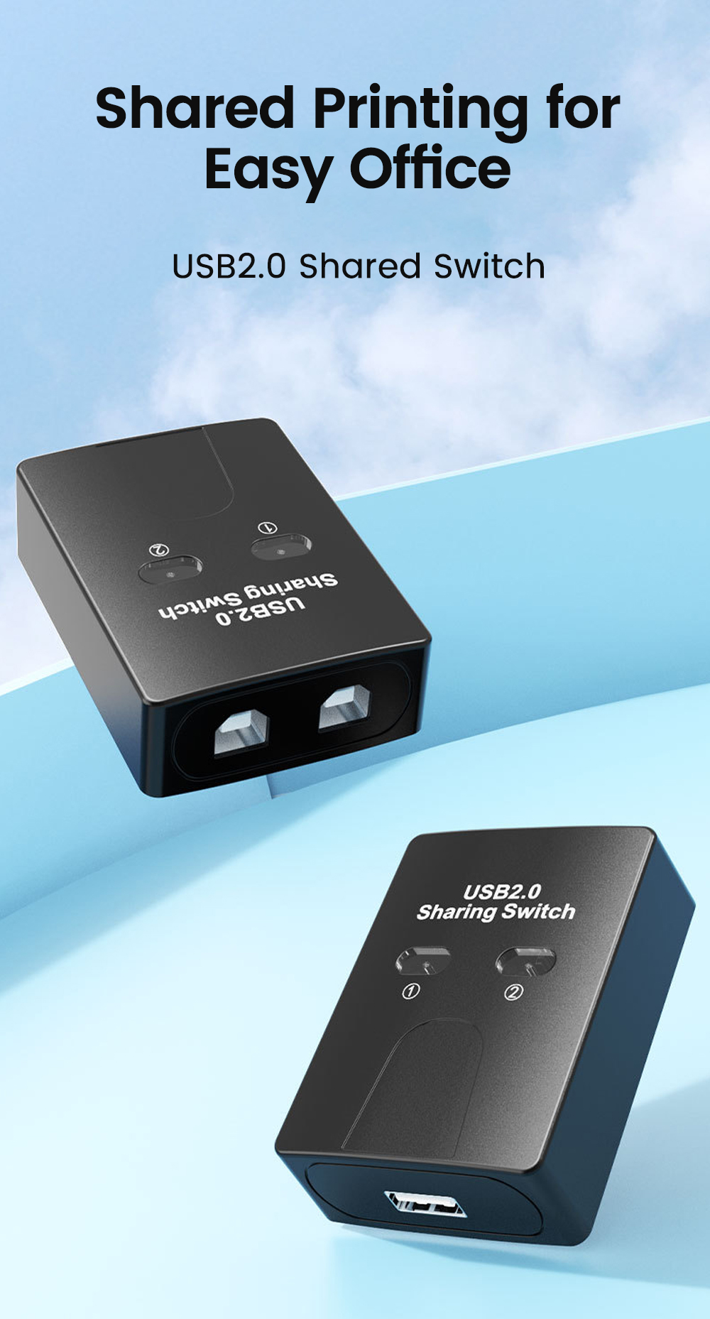 USB Print Sharer 2 In 1 Out USB Auto Printer Sharer Splitter For ...