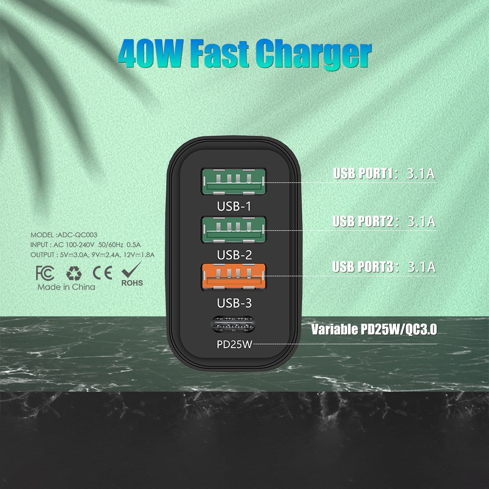 40W Fast Charging Charger 4 Ports Type C Mobile Phone Charger PD Power ...