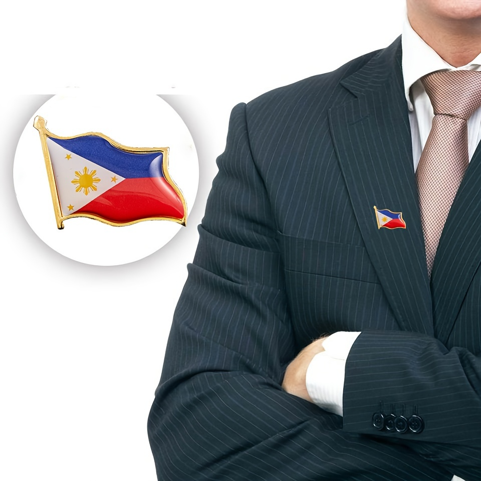 Philippine Flag Brooch Pin Crystal Dropping Stainless Steel Metal ...