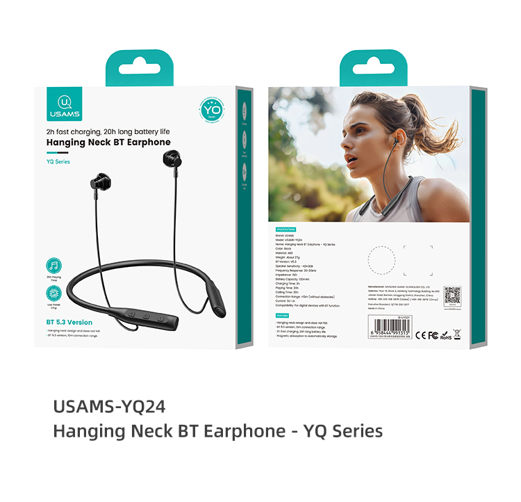 USAMS TWS Earphones Bluetooth 5.3 Neck In-Ear Headset IPX4 Magnetic ...