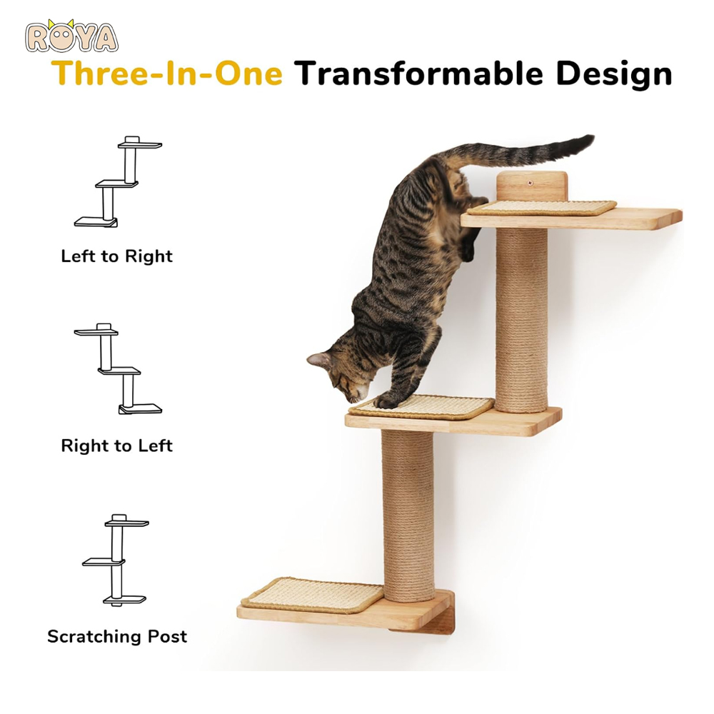 ROYA Cat Climbing Shelf Wall Mounted Cat ladder Four Step Cat Stairway ...