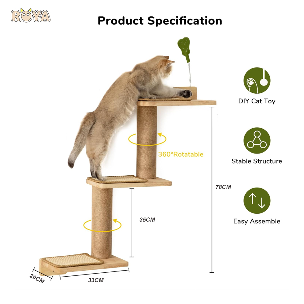 ROYA Cat Climbing Shelf Wall Mounted Cat ladder Four Step Cat Stairway ...
