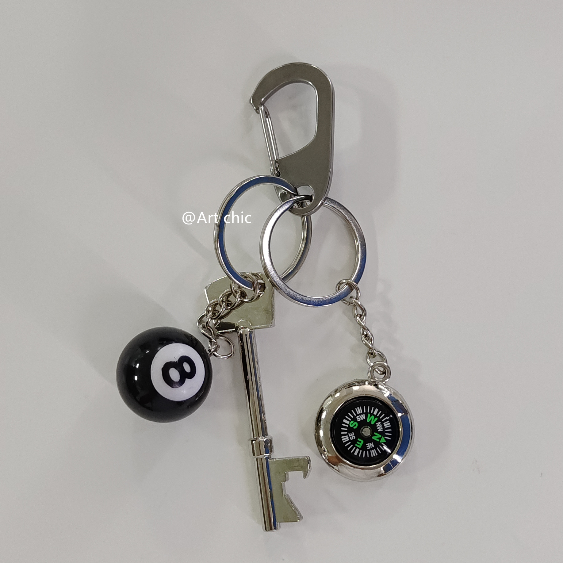 New paddle keychain paired with circular compass, trendy black 8 ...