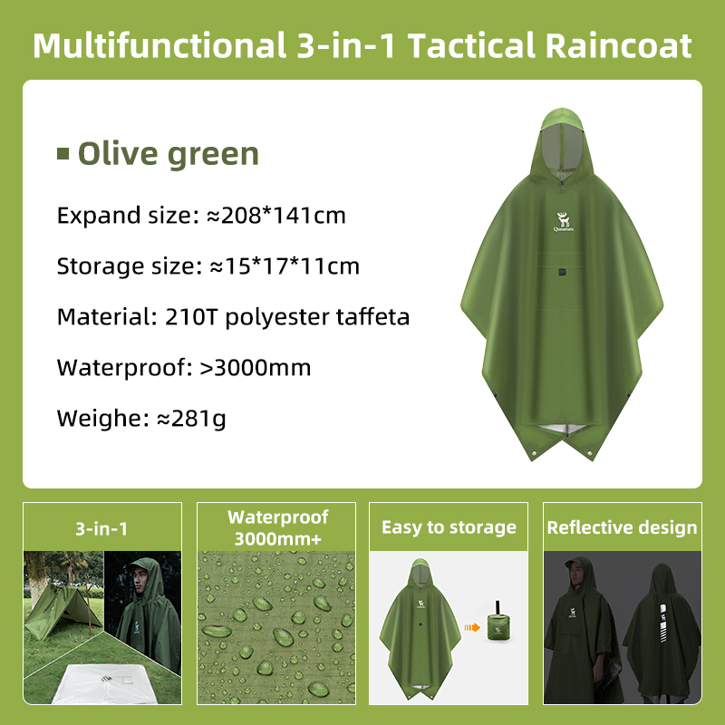 Local Delivery Qunature Raincoat Lightweight Camping Windproof ...