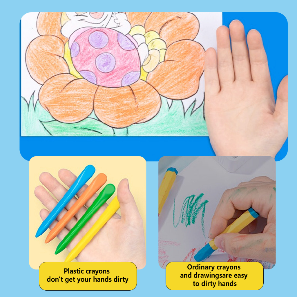 12/24/36 Colors Plastic Crayons Painting No Dirty Hand Safe Non-Toxic ...