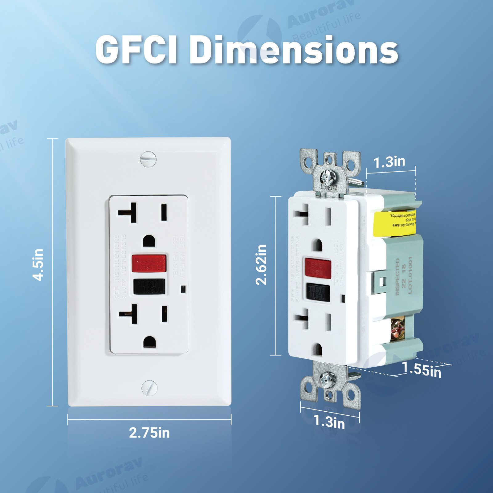 2-Gang GFCI Duplex Safety Outlet 20A 220V Universal Outlet With Ground ...