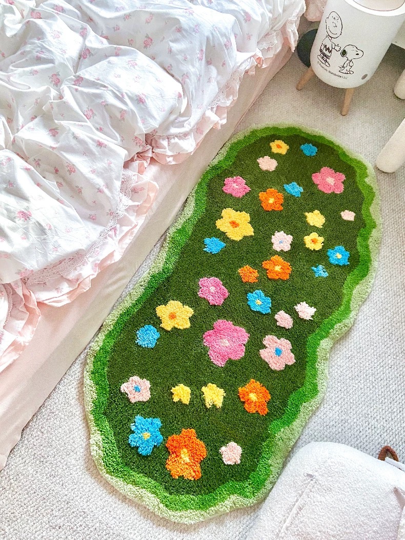 Long mat,Three-dimensional cashmere,Fresh green flower pattern.Size 40 ...