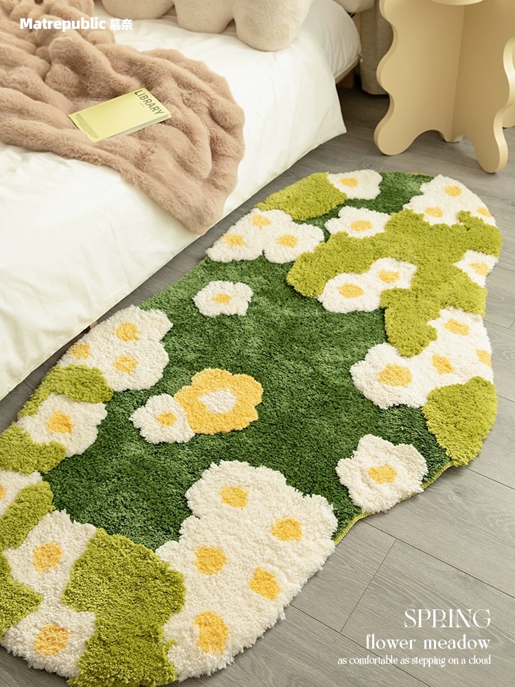 Long mat,Three-dimensional cashmere,Fresh green flower pattern.Size 40 ...
