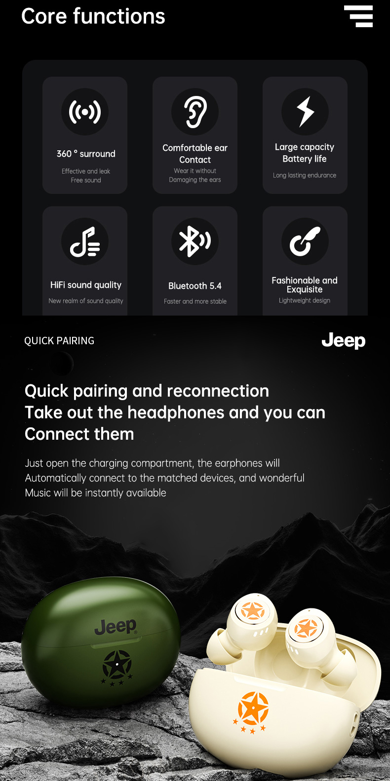 Jeep EW112 Wireless Earphone Bluetooth 5.4 IPX5 Waterproof Noise ...