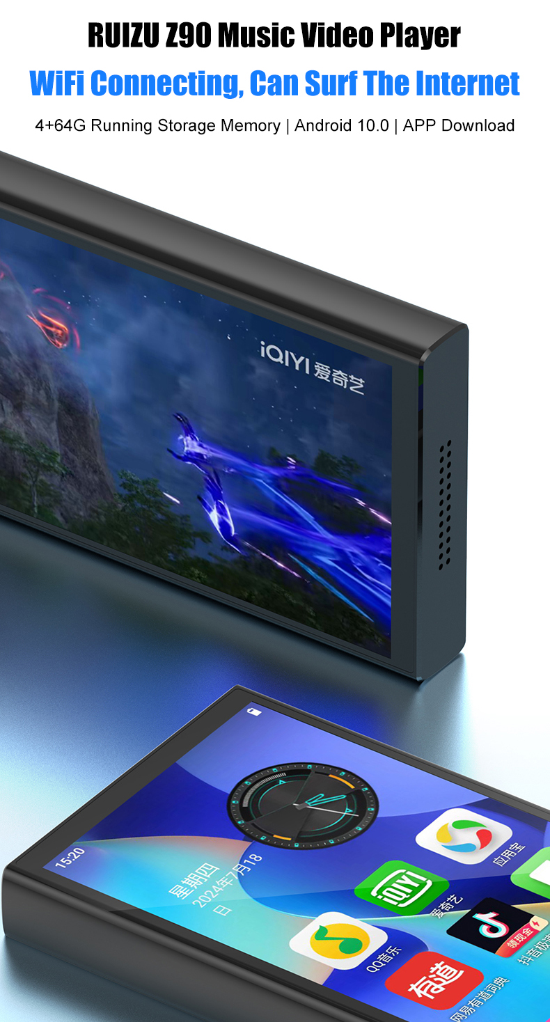 RUIZU Z90 64G WiFi Music Player 4.0 Inch HD Screen Support App Download ...