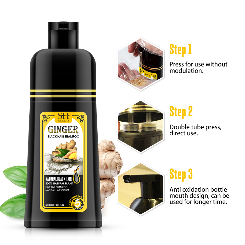 SEVICH Hair Dye Shampoo Natural Ginger Extract Black Hair Dye Shampoo ...