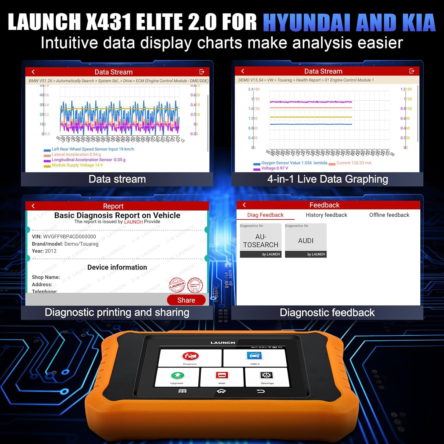 2025 LAUNCH Creader Elite V2.0 fit for Hyundai Kia, Bi-Directional Scan ...