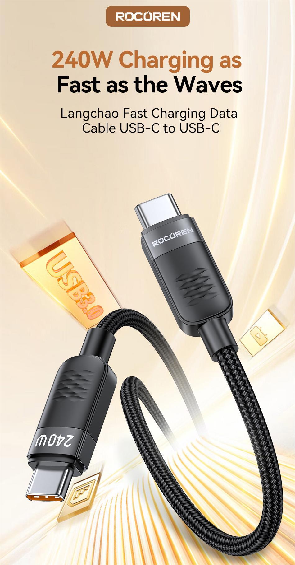 Rocoren 240W USB Type C To USB C PD QC 3.0 5A Fast Charging USBC Wire ...