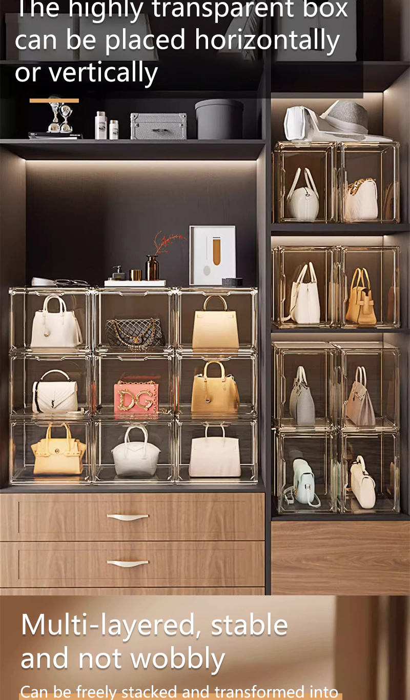 【Luminous】Fully Transparent Acrylic Bag Organizer Bag Storage Box Shoe ...