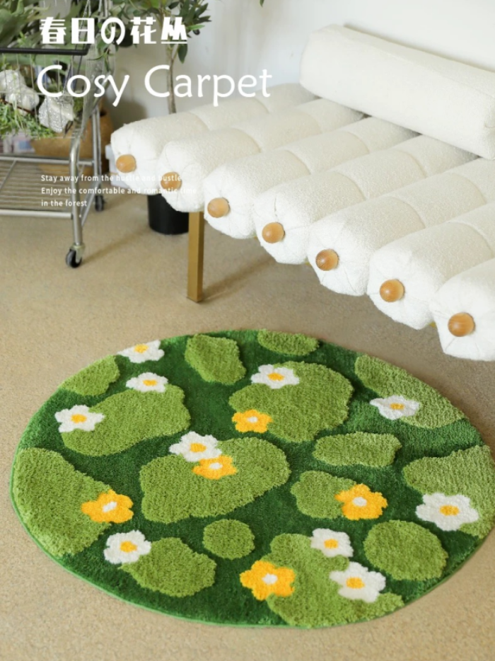 Round carpet ,Three-dimensional cashmere,Circular green spring garden ...