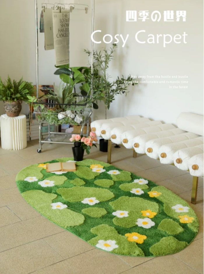 Round carpet ,Three-dimensional cashmere,Circular green spring garden ...