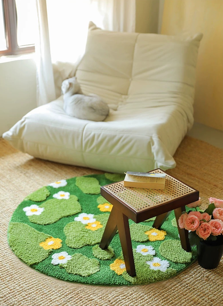 Round carpet ,Three-dimensional cashmere,Circular green spring garden ...