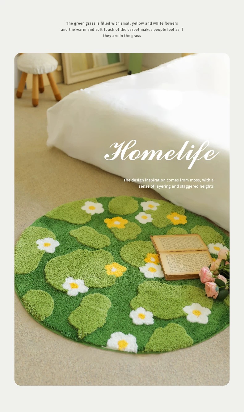 Round carpet ,Three-dimensional cashmere,Circular green spring garden ...