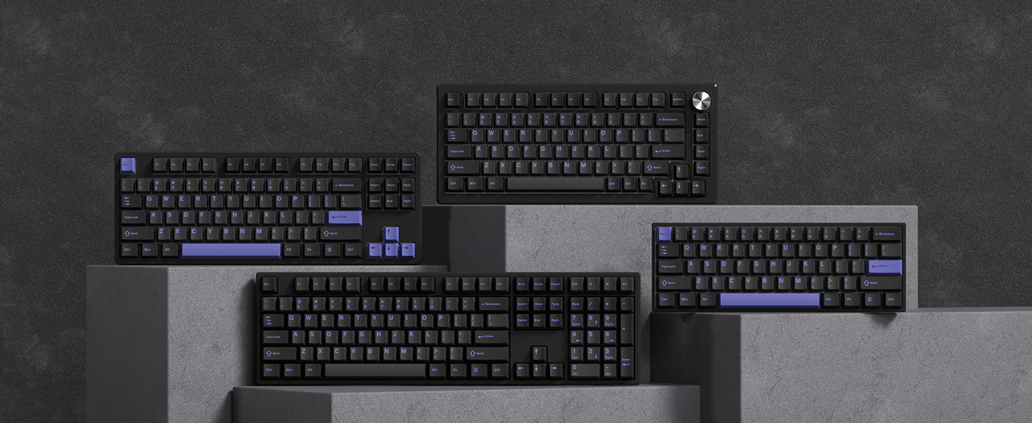 WOMIER 130 Keys Double Shot PBT Keycaps Black Purple Cherry Profile ...