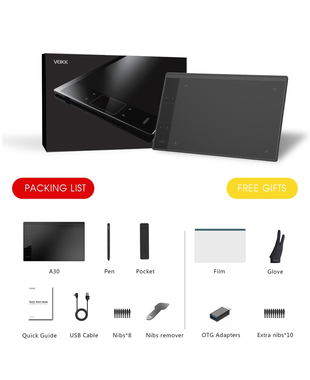 VEIKK A30 V2 Drawing Tablet 10*6 inch Pen Tablet with 8192 level ...