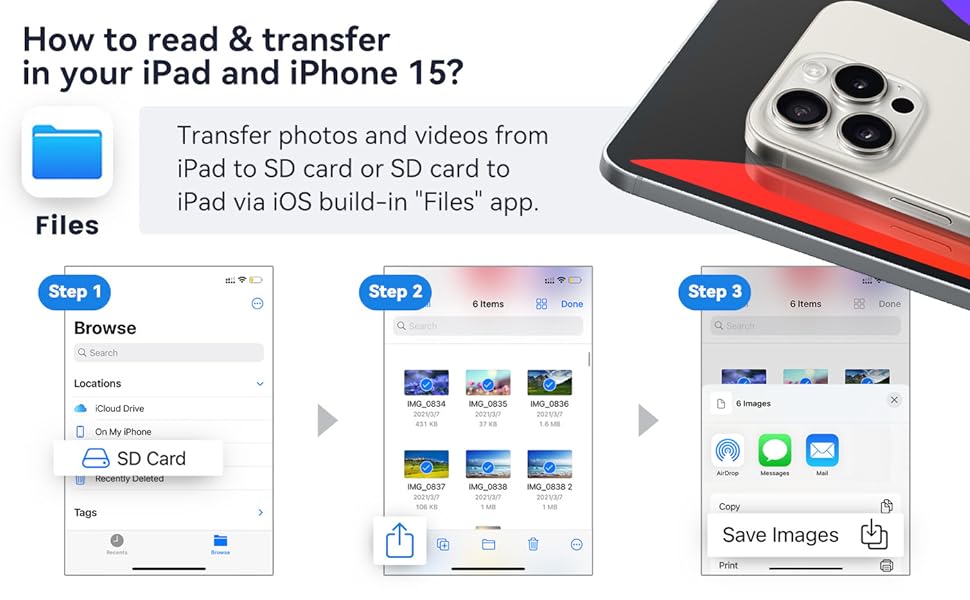 Type C SD Card Reader, Oyuiasle Type C to SD Card for iPhone 15/iPad ...